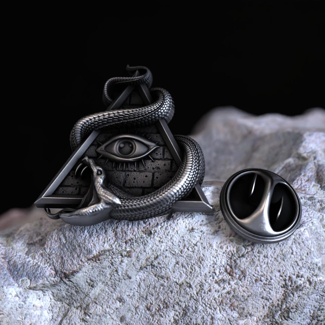 925 Sterling Silver All-seeing Eye Snake Pyramid Lapel Pin, Unique ...