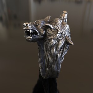 925 Sterling Silver Double Wolf Head Ring Handcrafted, Unisex, Symbol ...