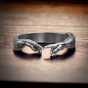 Hand of God Adam Ring 925 Sterling Silver Genesis Creation Adjustable ...