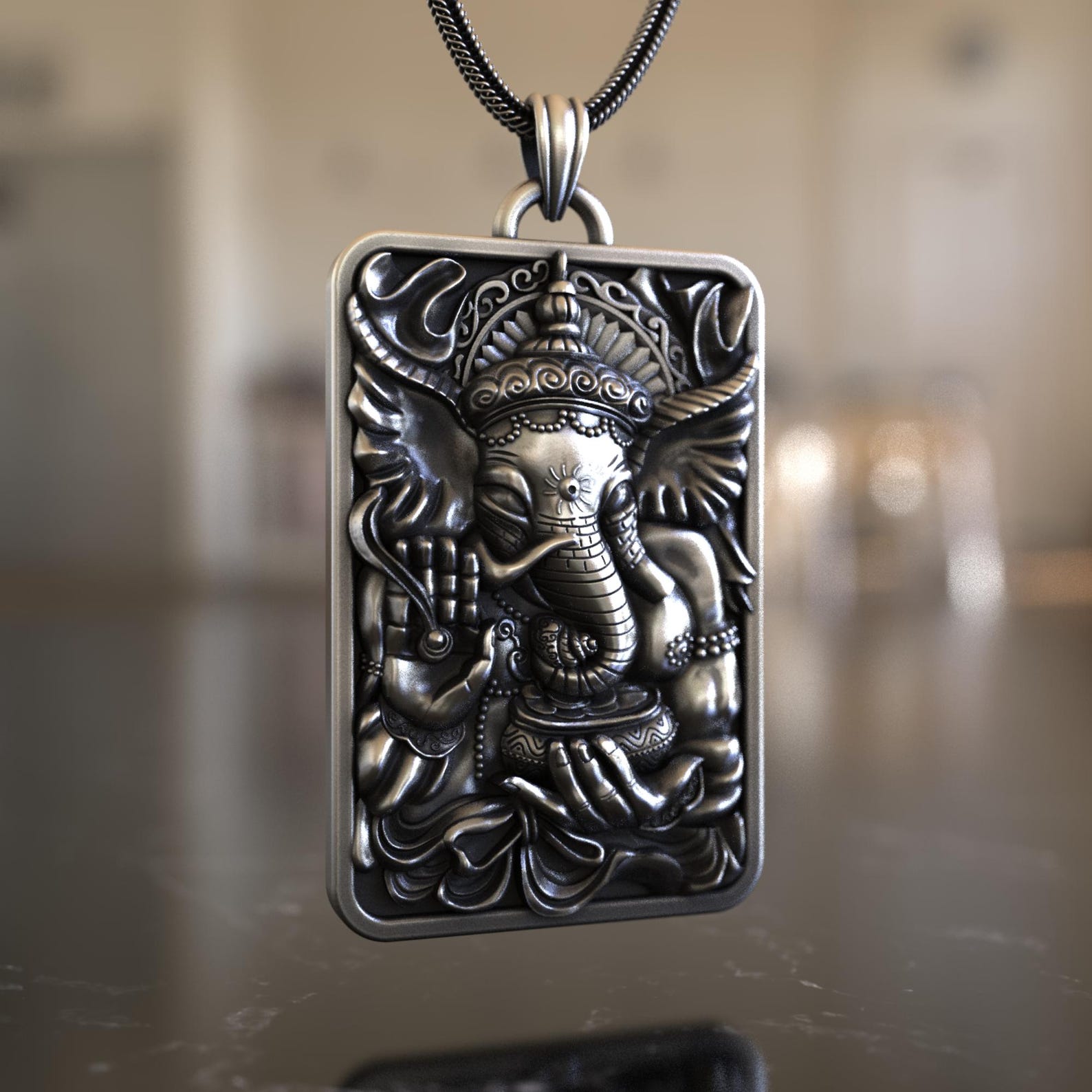 Handcrafted 925 Sterling Silver Ganesha Pendant Necklace Hindu Elephant ...