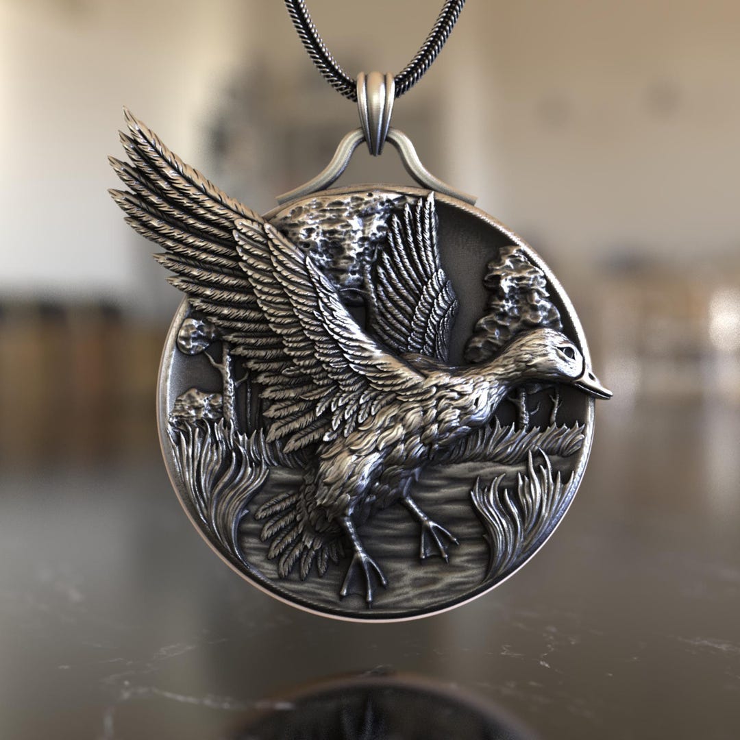 Graceful Flying Duck Nature Pendant Necklace, Handmade 925 Sterling ...