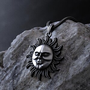 Majestic Sun Face Pendant Necklace in 925 Sterling Silver, Celestial ...