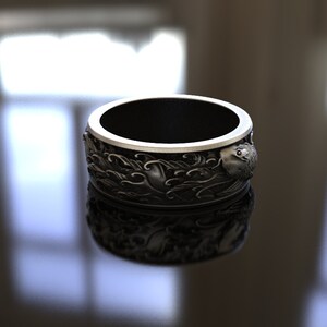 Carp and Waves With One Koi Fish 925 Silver Nature Ring, Sterling ...