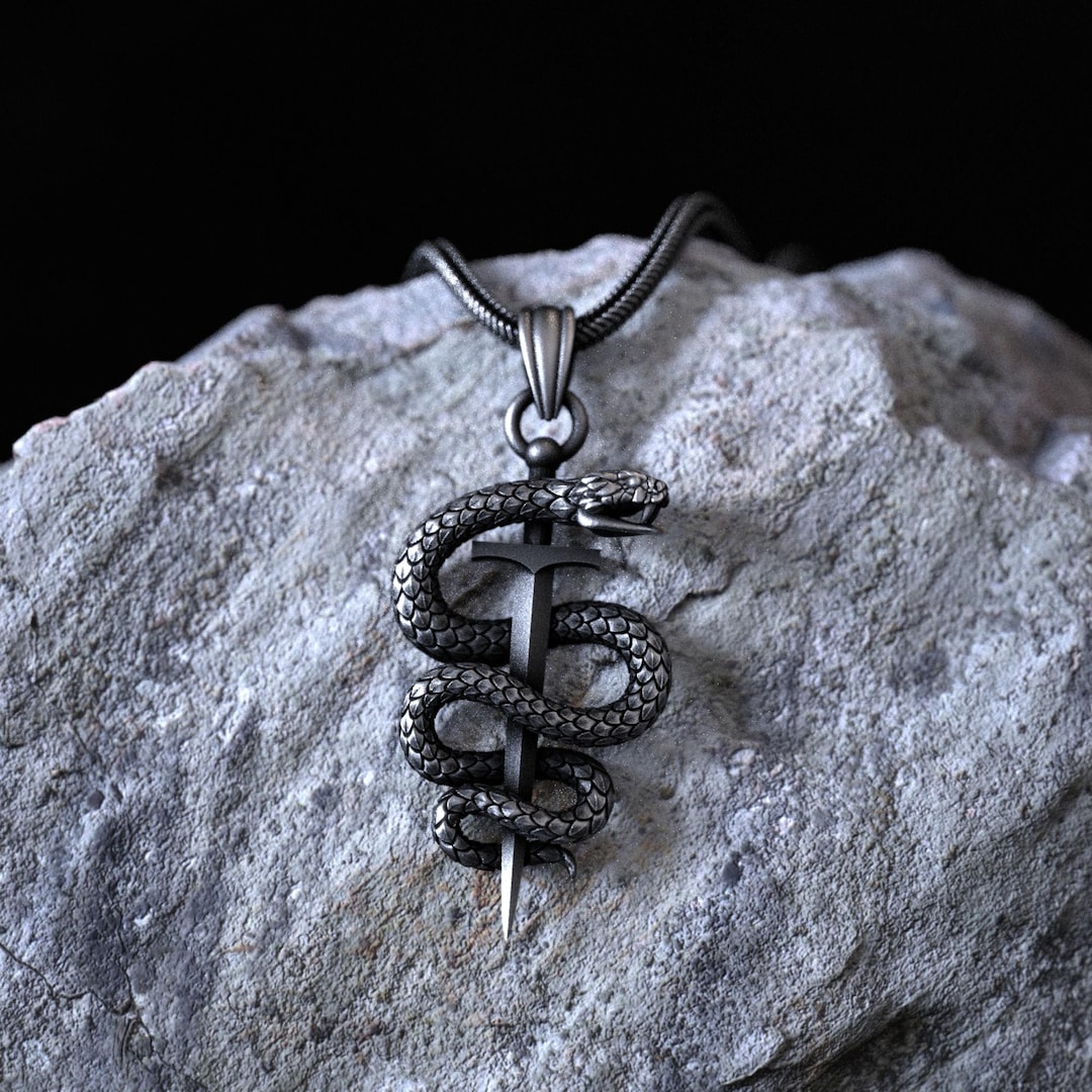 Snake Wrapped Sword Pendant, 925 Sterling Silver, Handmade Artisan ...