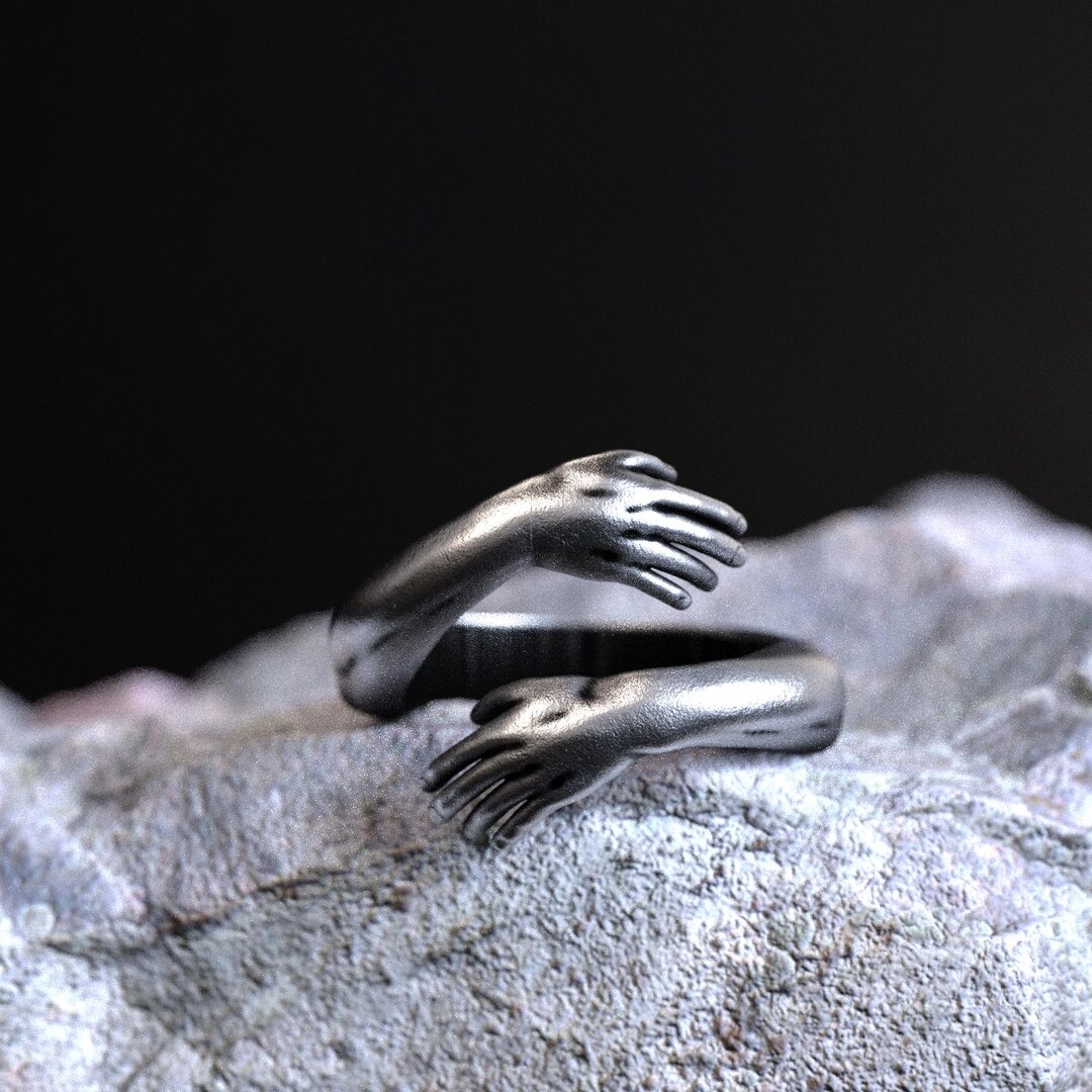 Sterling Silver Hug Ring Silver Love Hugging Hand Stackable Ring, Love ...