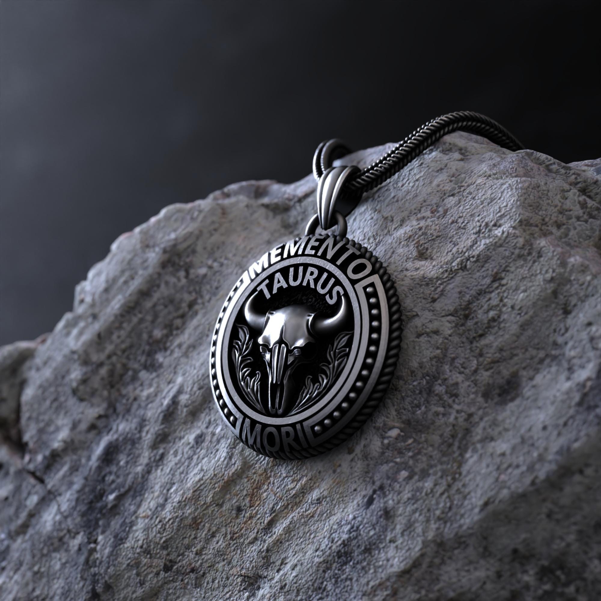 Taurus Bull Skull Necklace Memento Mori Design Handmade 925 Sterling ...