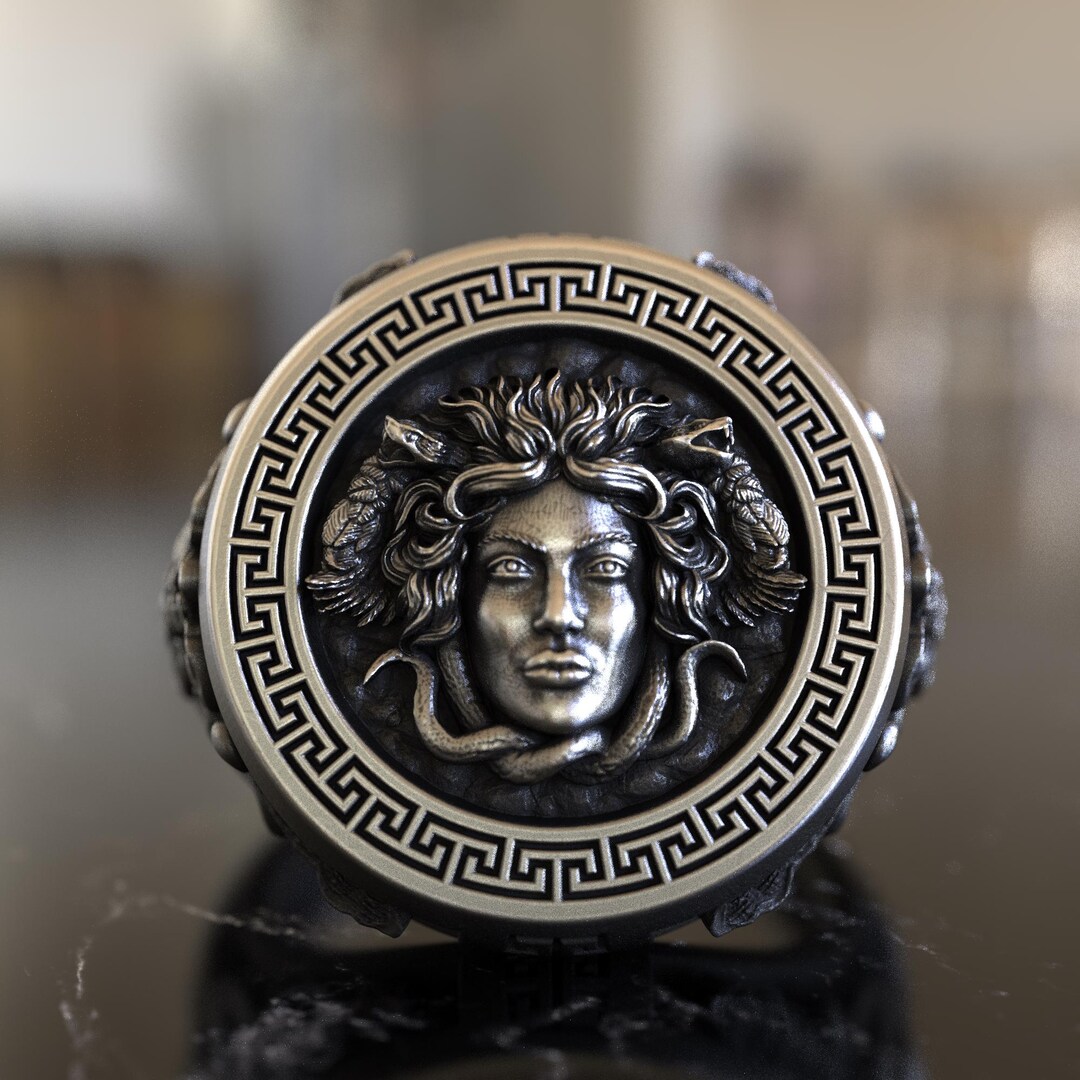 925 Sterling Silver Medusa Signet – Gorgona Snake Head & Antique Greek ...