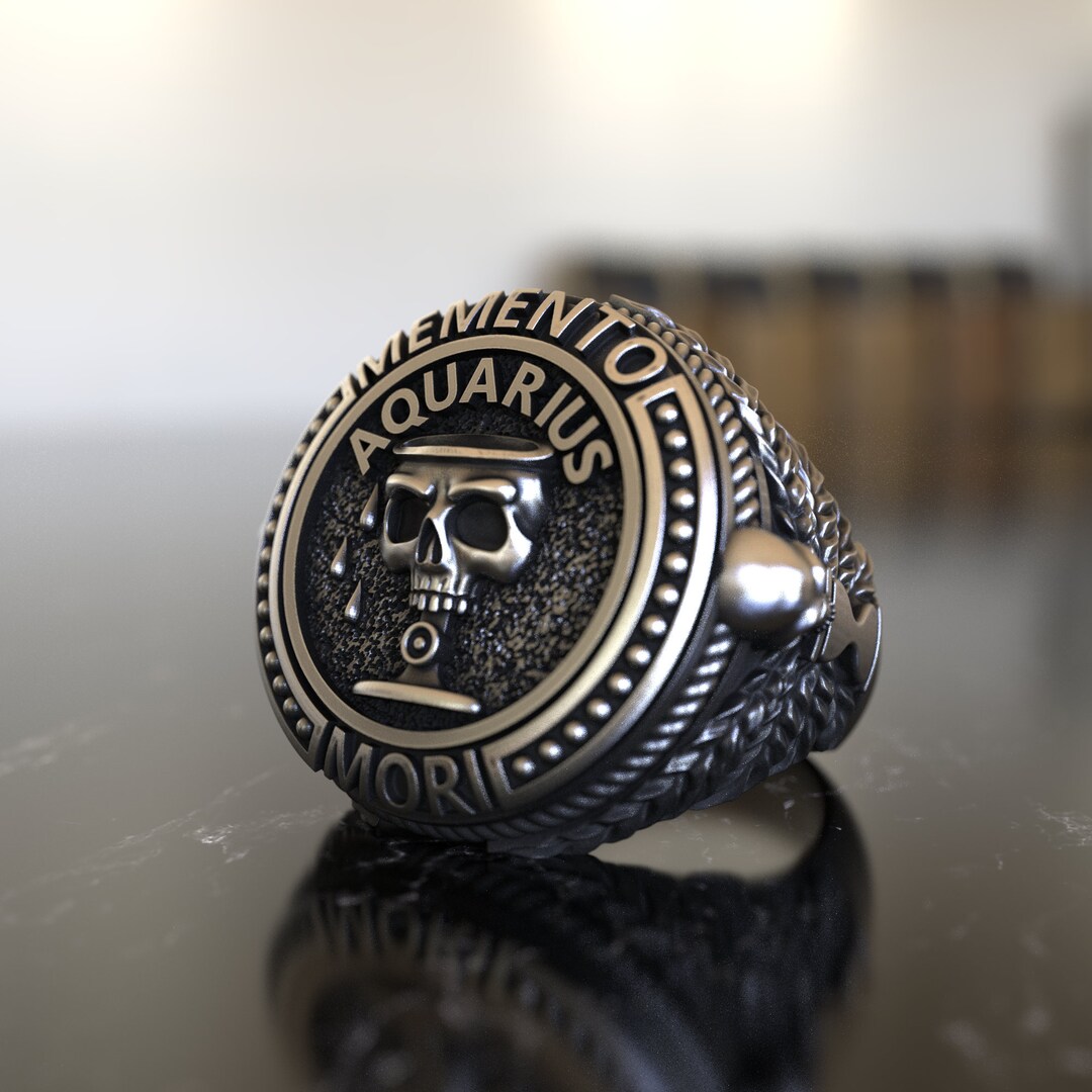 Aquarius Signet Ring Memento Mori Men Ring Zodiac Ring 925 - Etsy