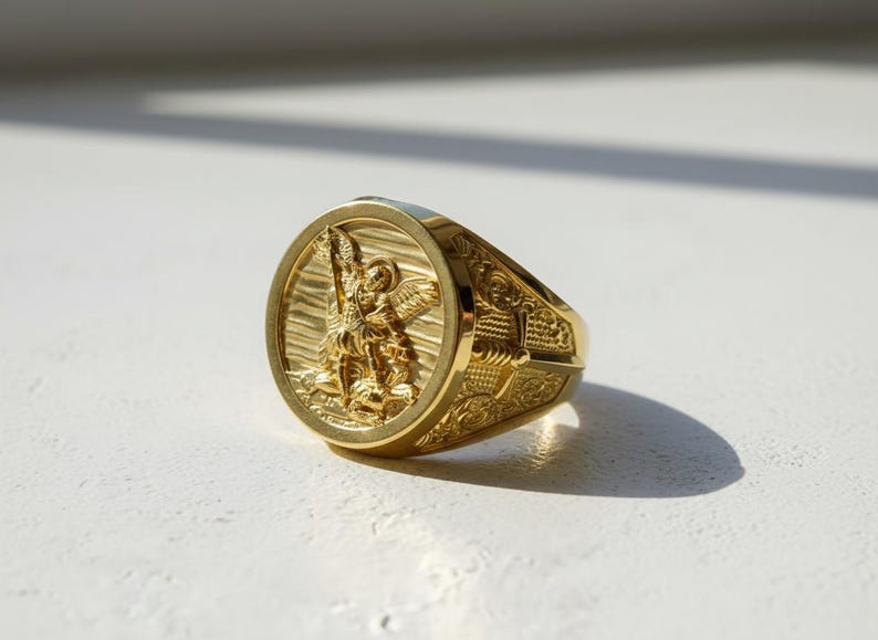Archangel Michael Ring 925 Sterling Silver Gold Vermeil St Michael ...