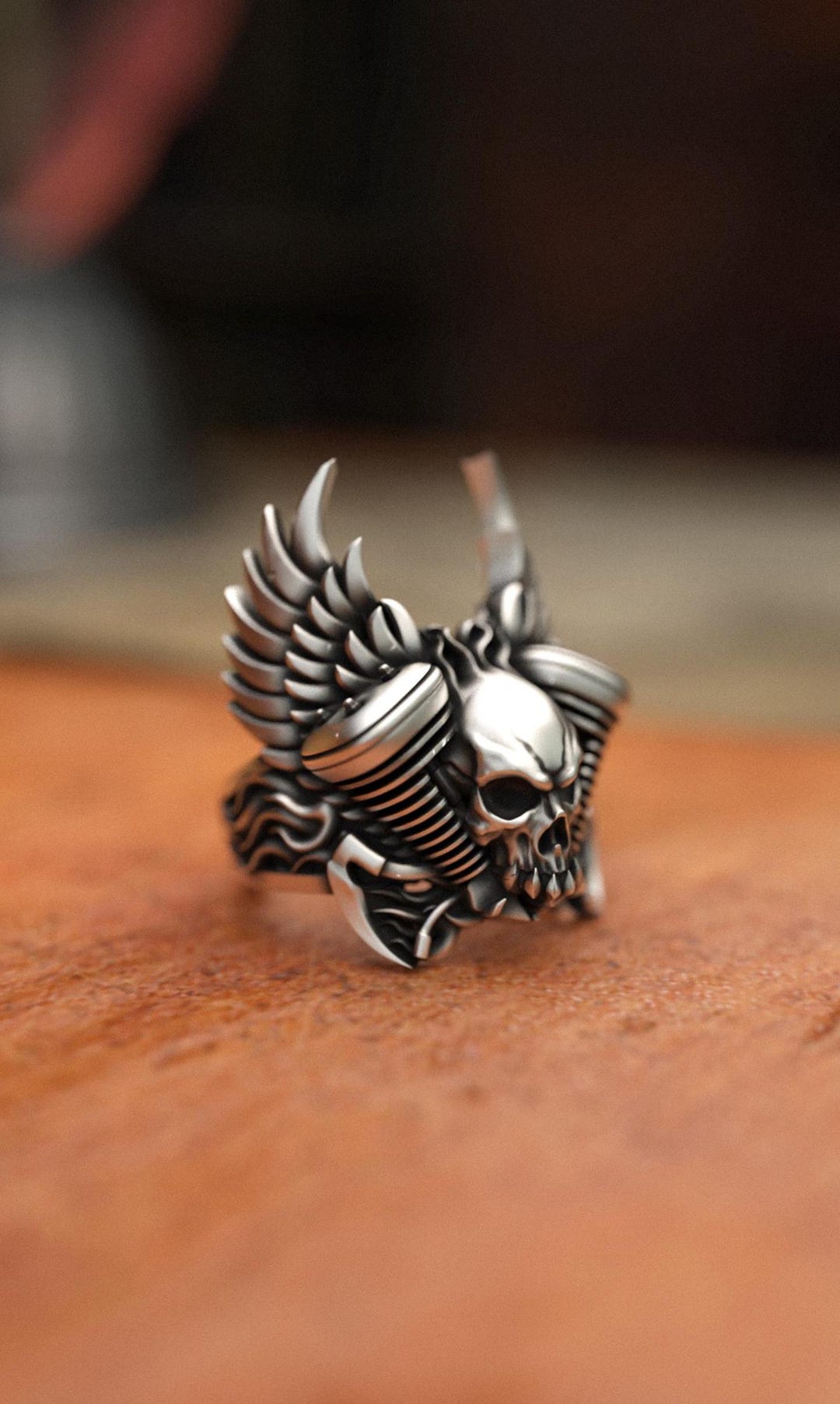 Motorcycle Engine Skull Ring | 925 Sterling Silver Biker Jewelry ...