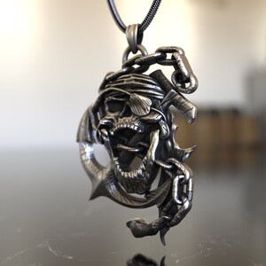 Skull With Anchor Chain 925 Sterling Silver Necklace - Nautical Gothic ...