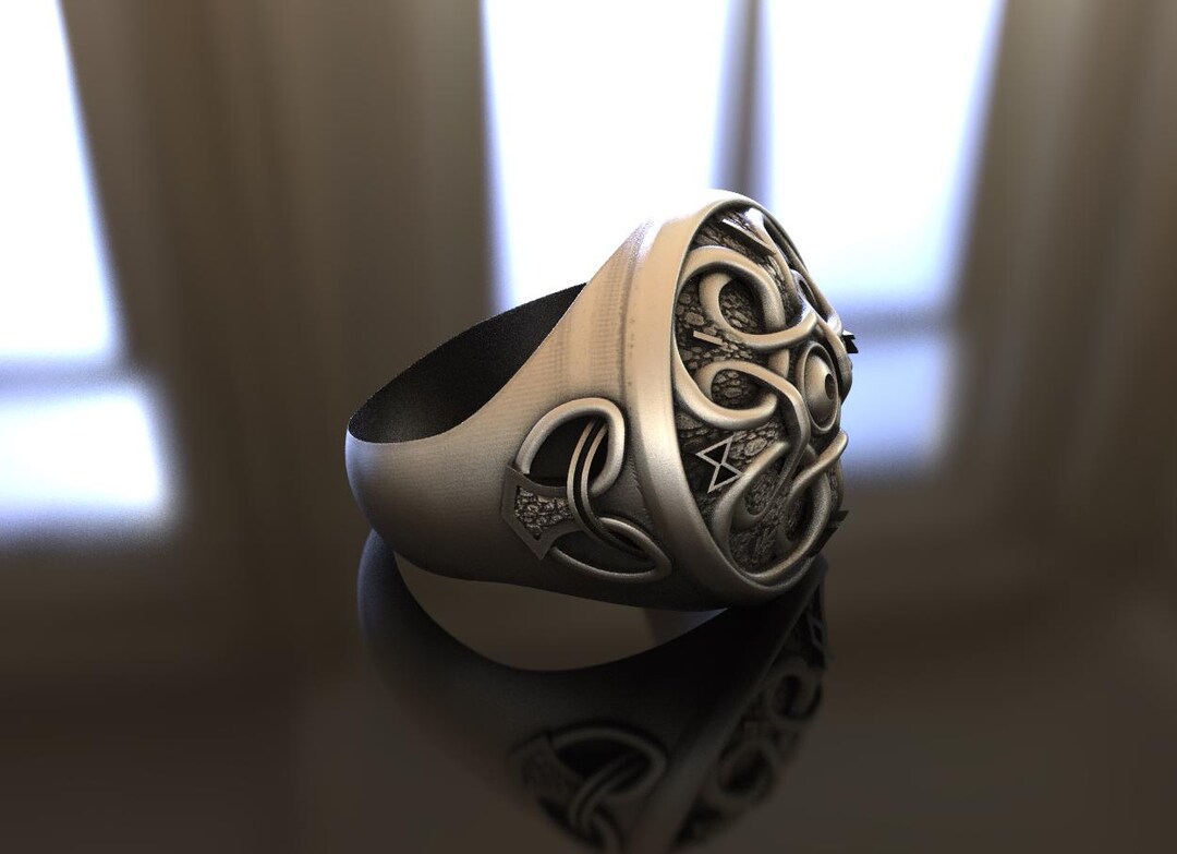 Hail Odin Nordic Viking Shield Ring, Men's Chunky Signet 925 Sterling ...