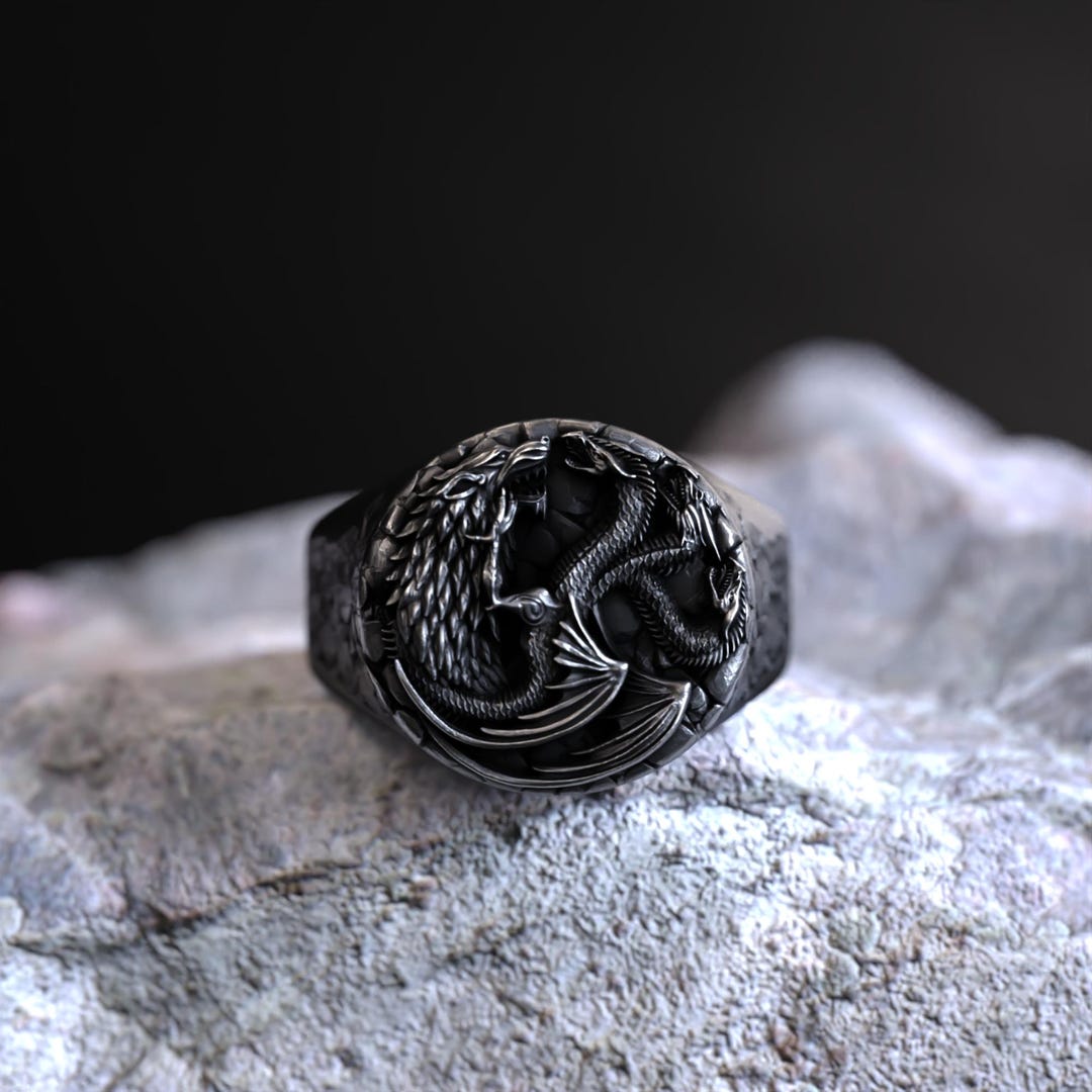 Game of Thrones Inspired Ring, Stark Targaryen Wolf Dragon 925 Sterling ...