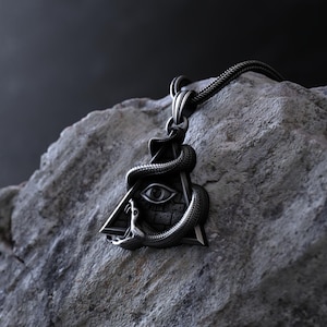 Mystical All-seeing Eye and Snake Pendant Necklace, 925 Sterling Silver ...