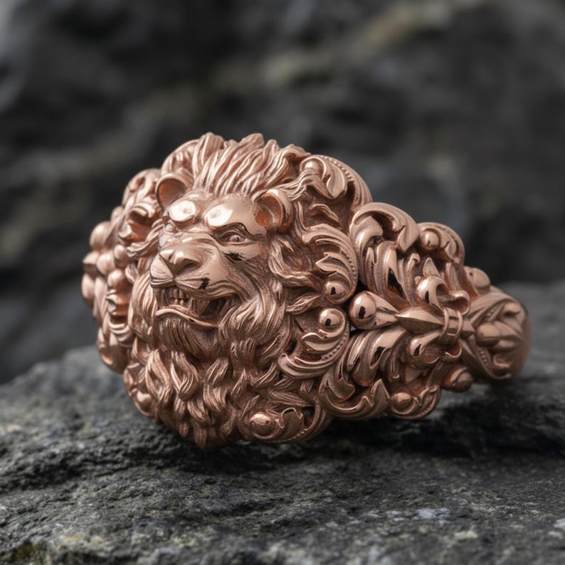 Lion Head Baroque Ring 925 Sterling Silver Oxidized Finish Royal Fleur ...