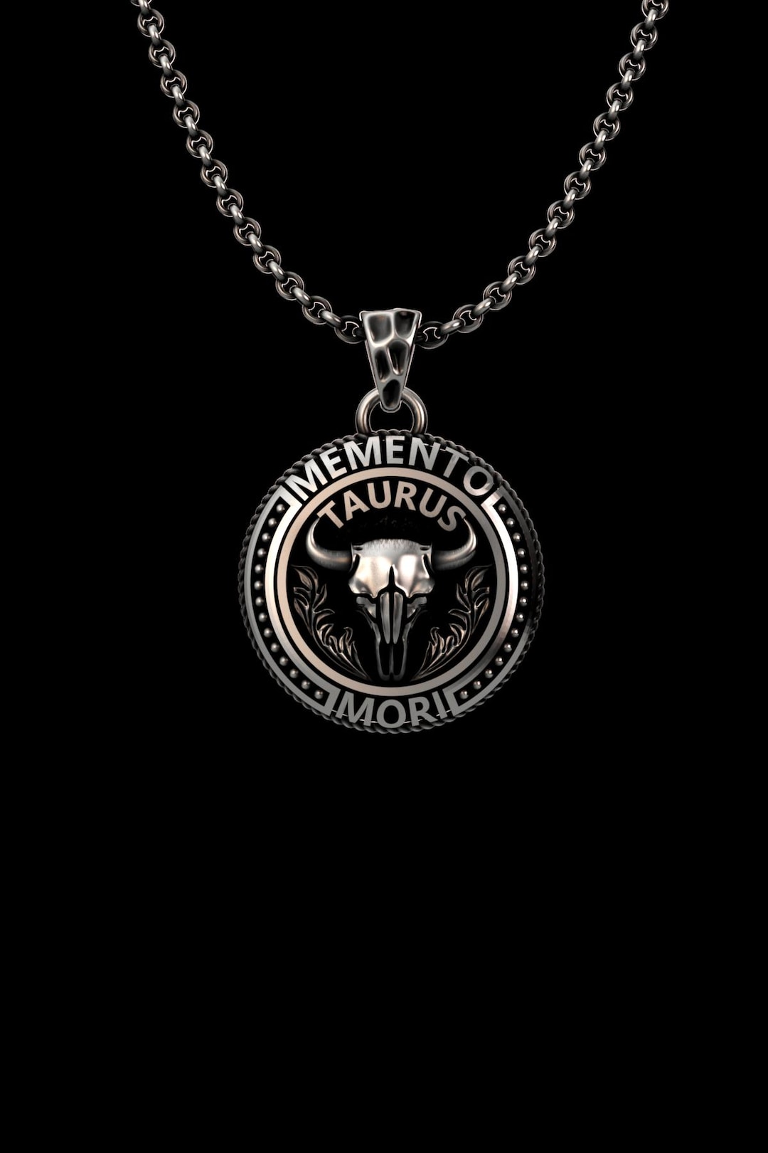 Taurus Zodiac Necklace Sterling Silver 925, Bull Skull Pendant Mens ...