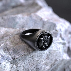 925 Silver Signet Ouroboros Snake, Owl, Masonic Eye of Providence ...