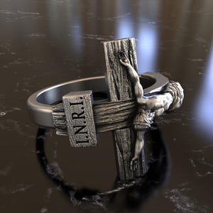 925 Sterling Silver Ring, Jesus Christ Crucifix Cross, Christian ...