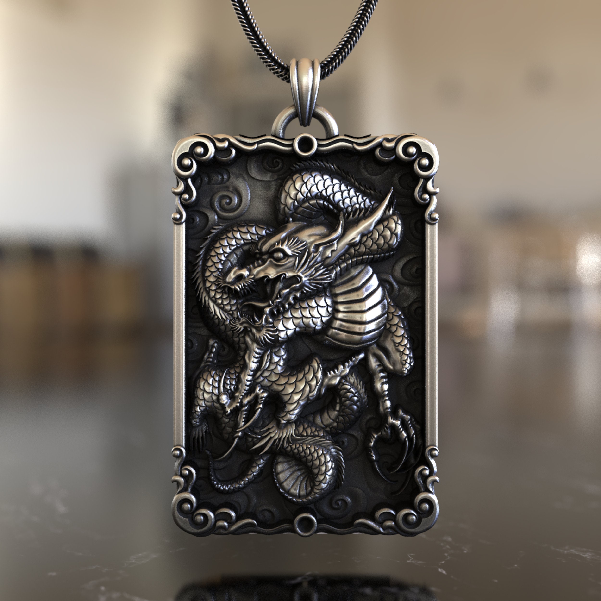 Dragon Emerging 925 Sterling Silver Necklace Mythical Design, Artisan ...