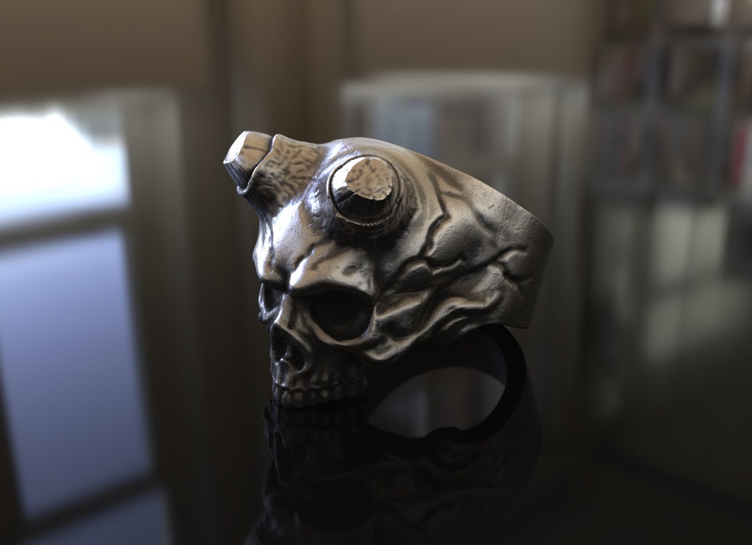Horned Skull Ring , Demon Skull, Biker Ring , Man Ring ,evil Skull Ring ...