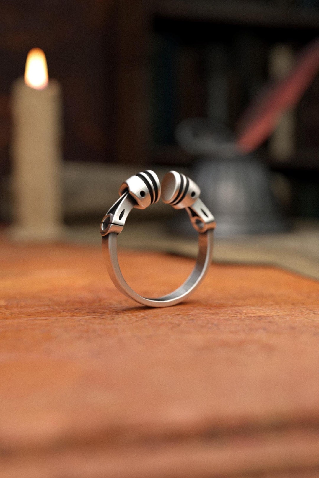 Piston Ring Rod and Piston Ring 925 Silver Punk Ring, Occult, 3D Print ...