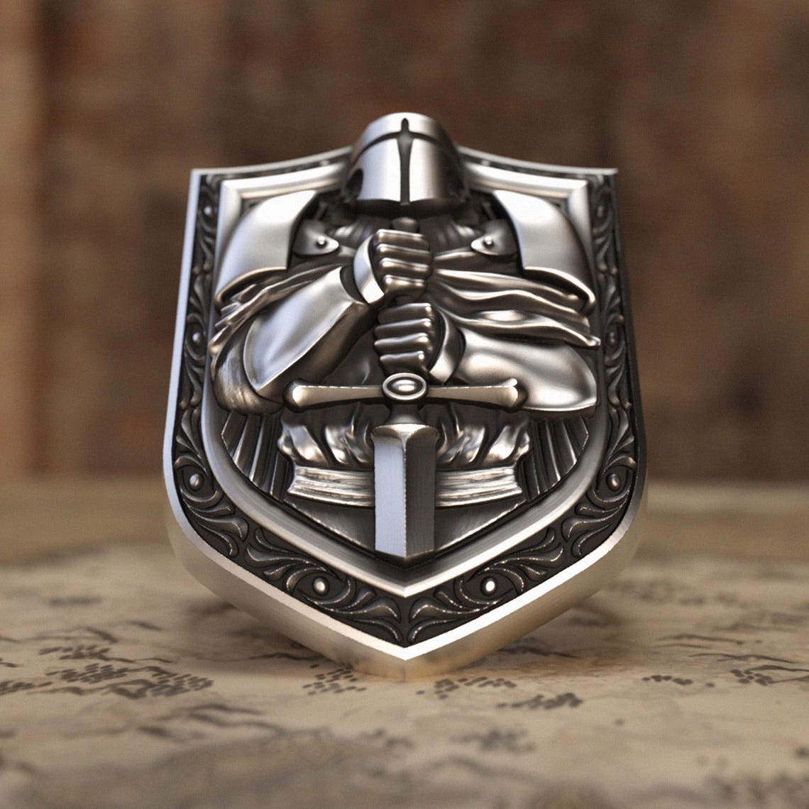 Crusader Knight Handmade Silver Men Signet Ring, Christian Medieval ...