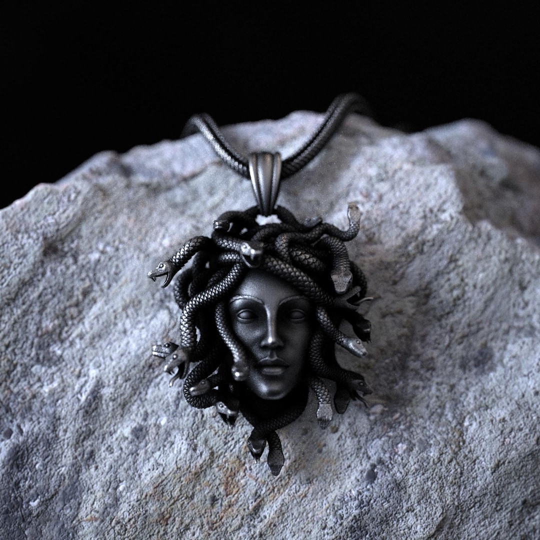 Medusa Gorgon Snake Head Pendant Necklace 925 Sterling Silver Mythical ...