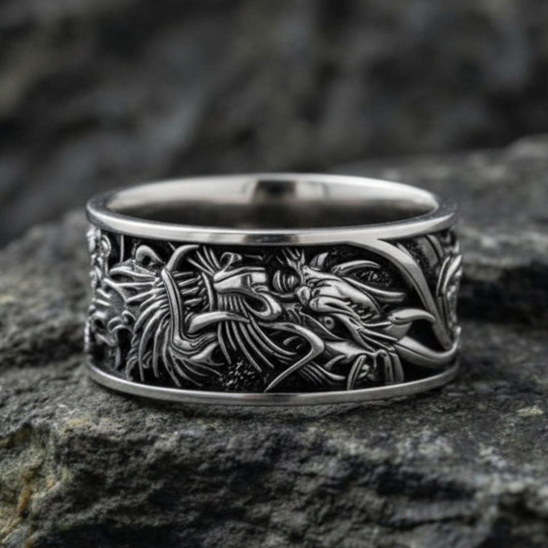 Dragons Fury Ring 925 Sterling Silver Oxidized Finish Mythical Creature ...
