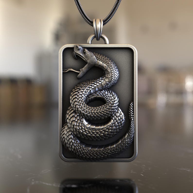 925 Sterling Silver Snake Necklace Men Women Serpent Pendant Dark ...