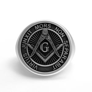 925 Sterling Silver Signet, Freemason Square & Compasses, Gimmel Symbol ...
