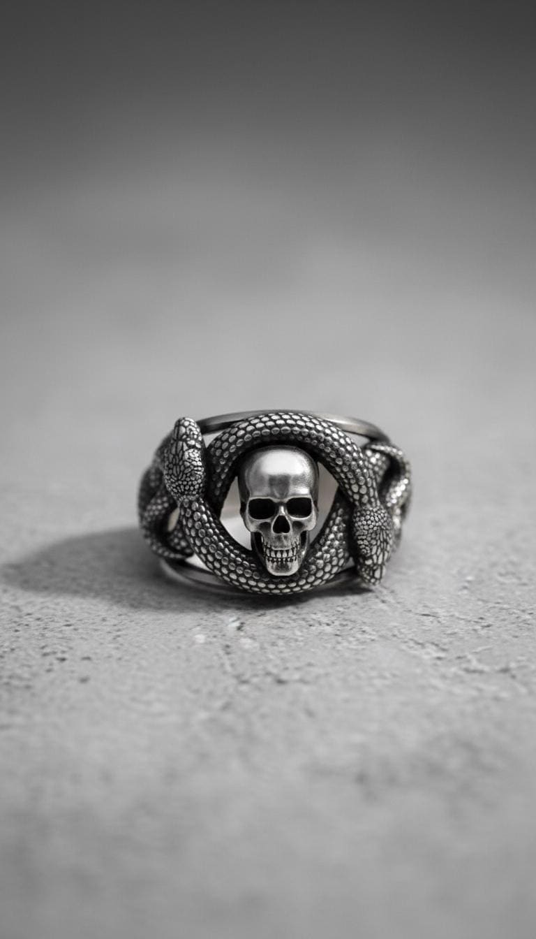 Double Headed Snake Skull Ring, 925 Sterling Silver, Gothic Unisex ...