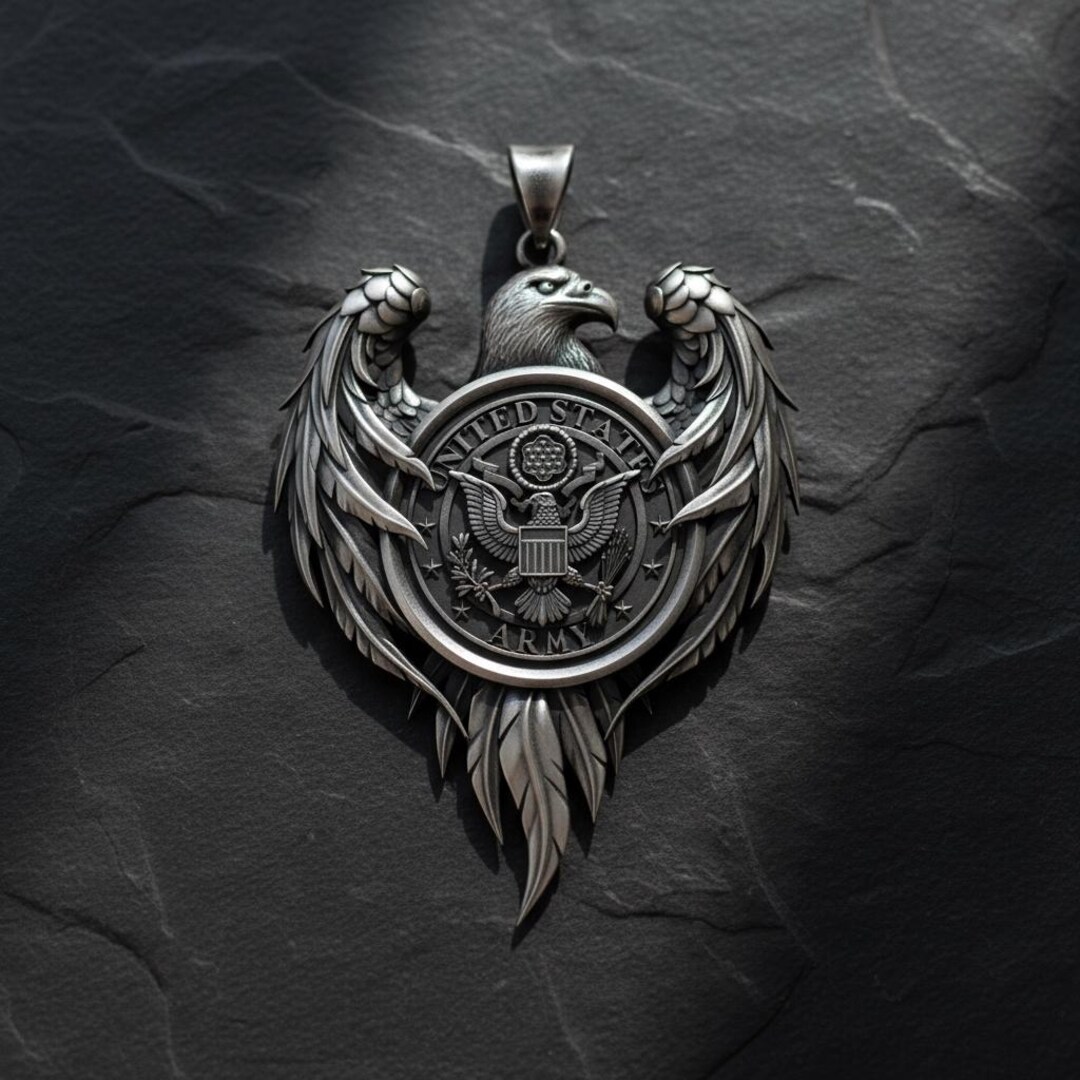 US Army Eagle Pendant 925 Sterling Silver Military Jewelry American ...