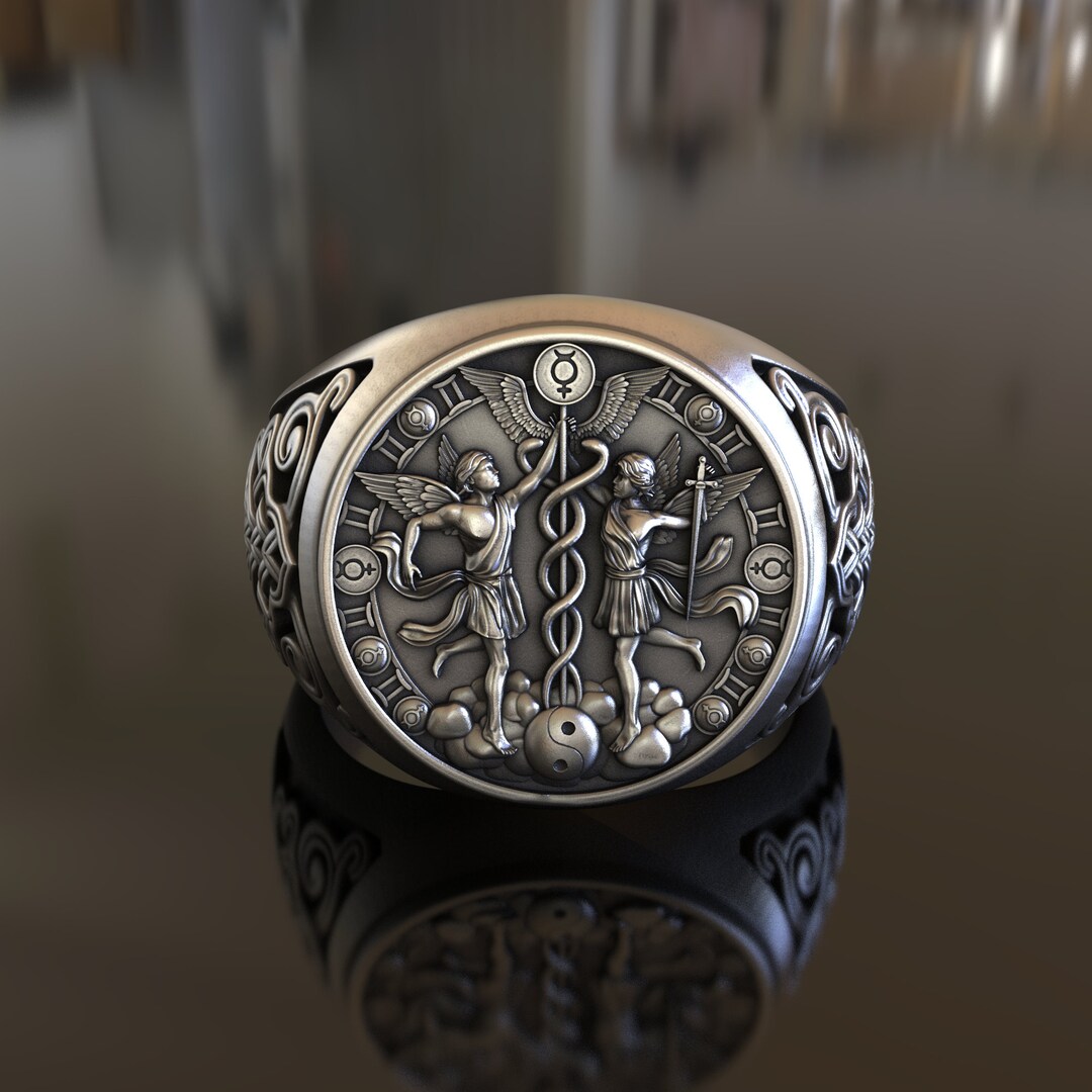 Unique 925 Sterling Silver Gemini Ring Handmade Zodiac Jewelry Unisex Ideal Gift for Birthday or ...