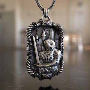 Medieval Knight Armor Castle Necklace 925 Sterling Silver Detailed ...