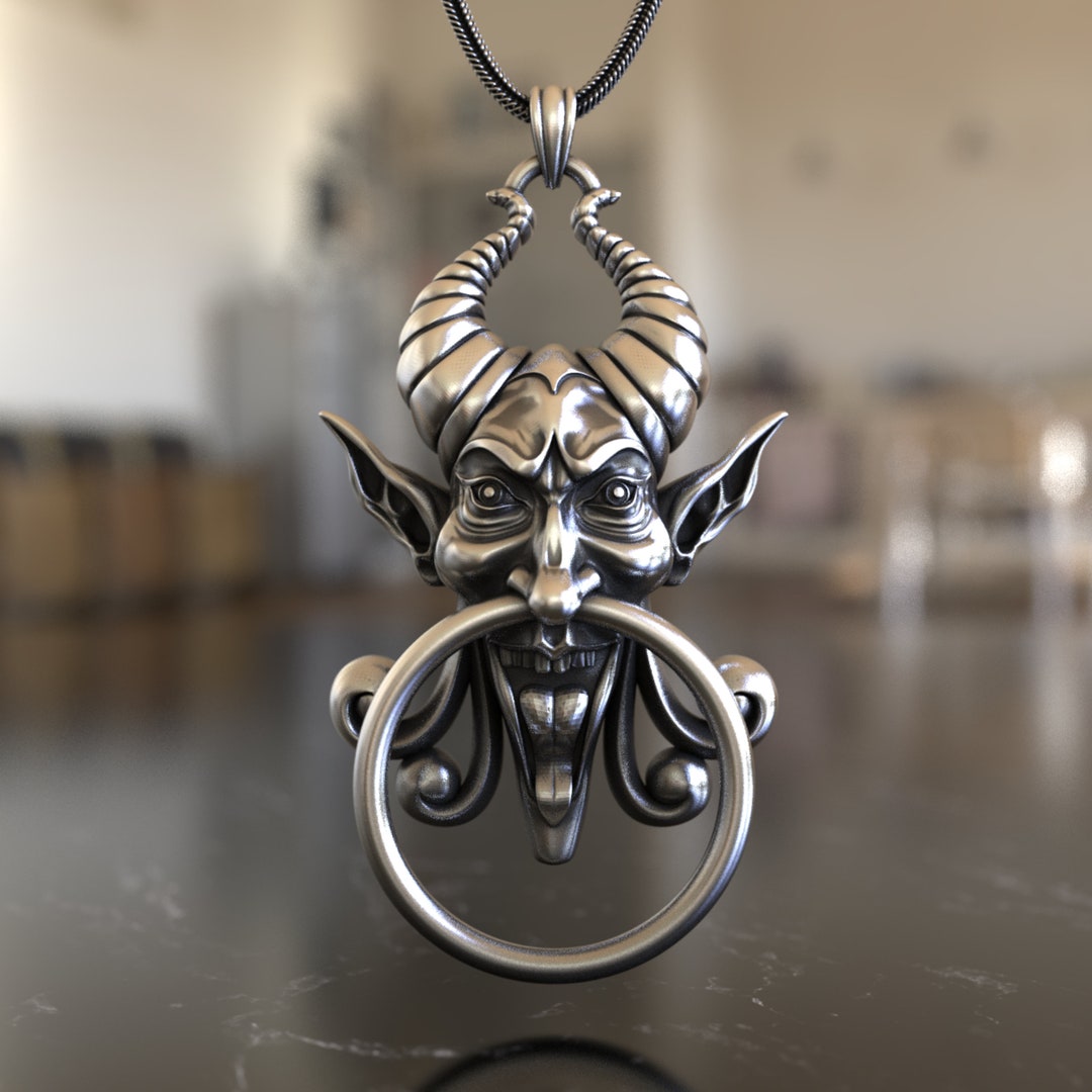 Devil Door Knocker 925 Sterling Silver Necklace - Gothic Inspired ...