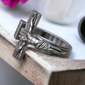 925 Sterling Silver Ring, Jesus Christ Crucifix Cross, Christian ...