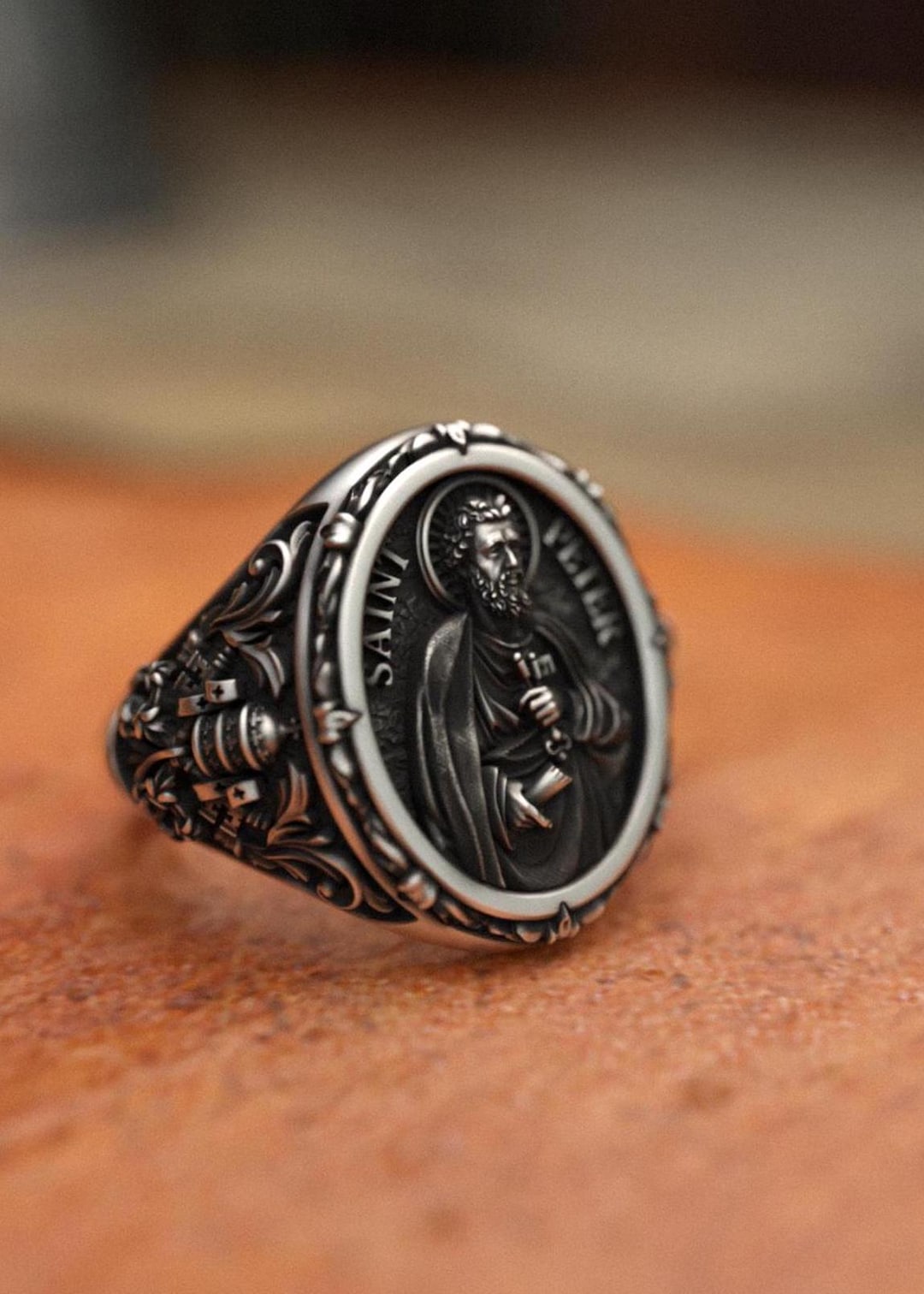 Saint Peter Apostle Keys to Heaven Shield Christian Signet Ring, 925 ...