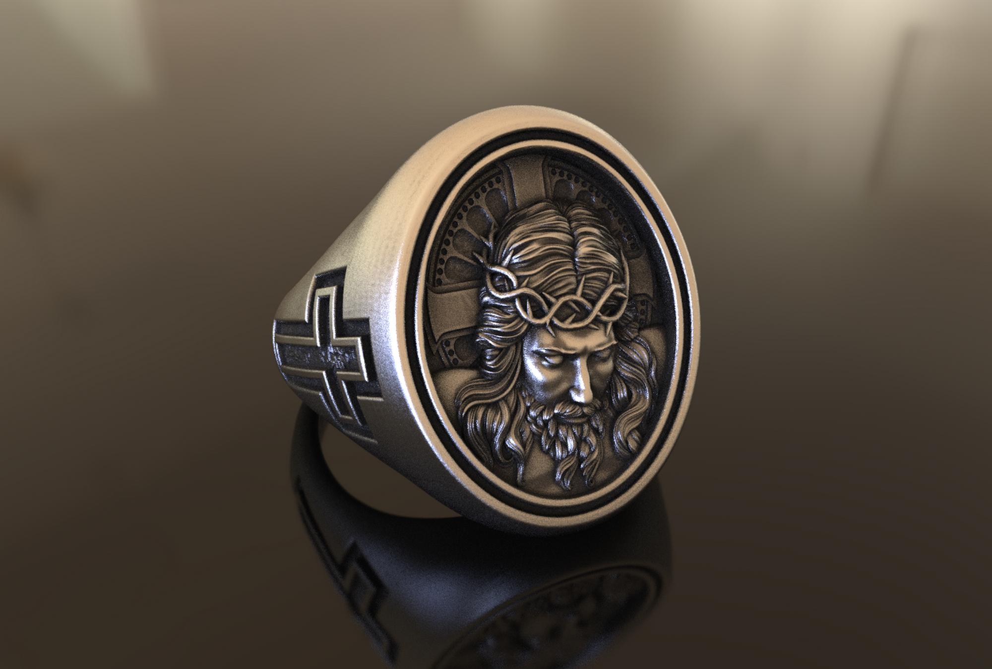 Jesus Christ Signet Ring, Crown of Thorns, 925 Sterling Silver ...