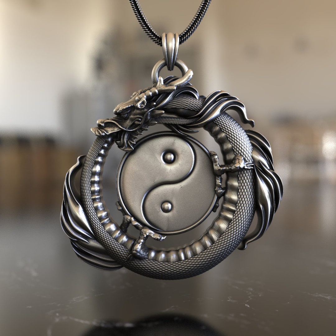 Ying Yang Dragon Pendant, 925 Sterling Silver Necklace, Balance & Power ...