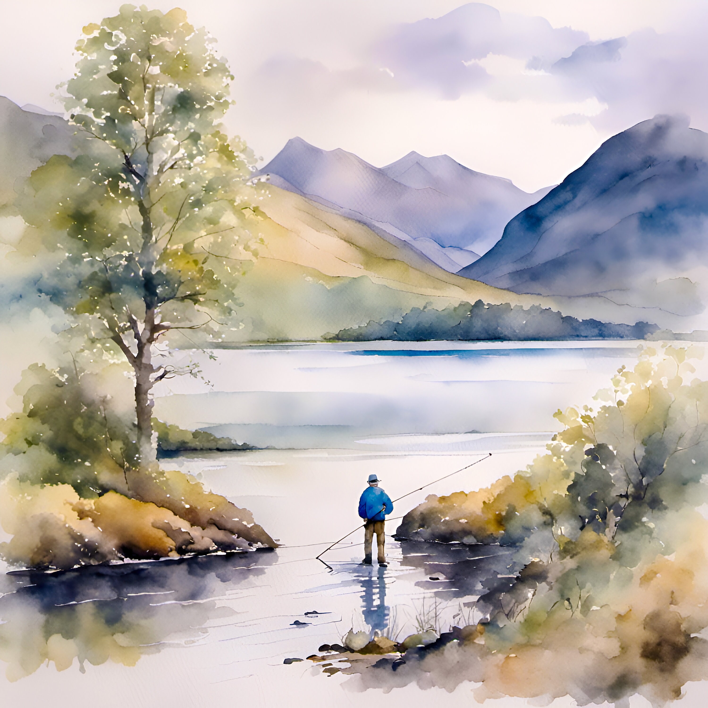 Fisherman in Boat Watercolour Digital Download Printable - Etsy