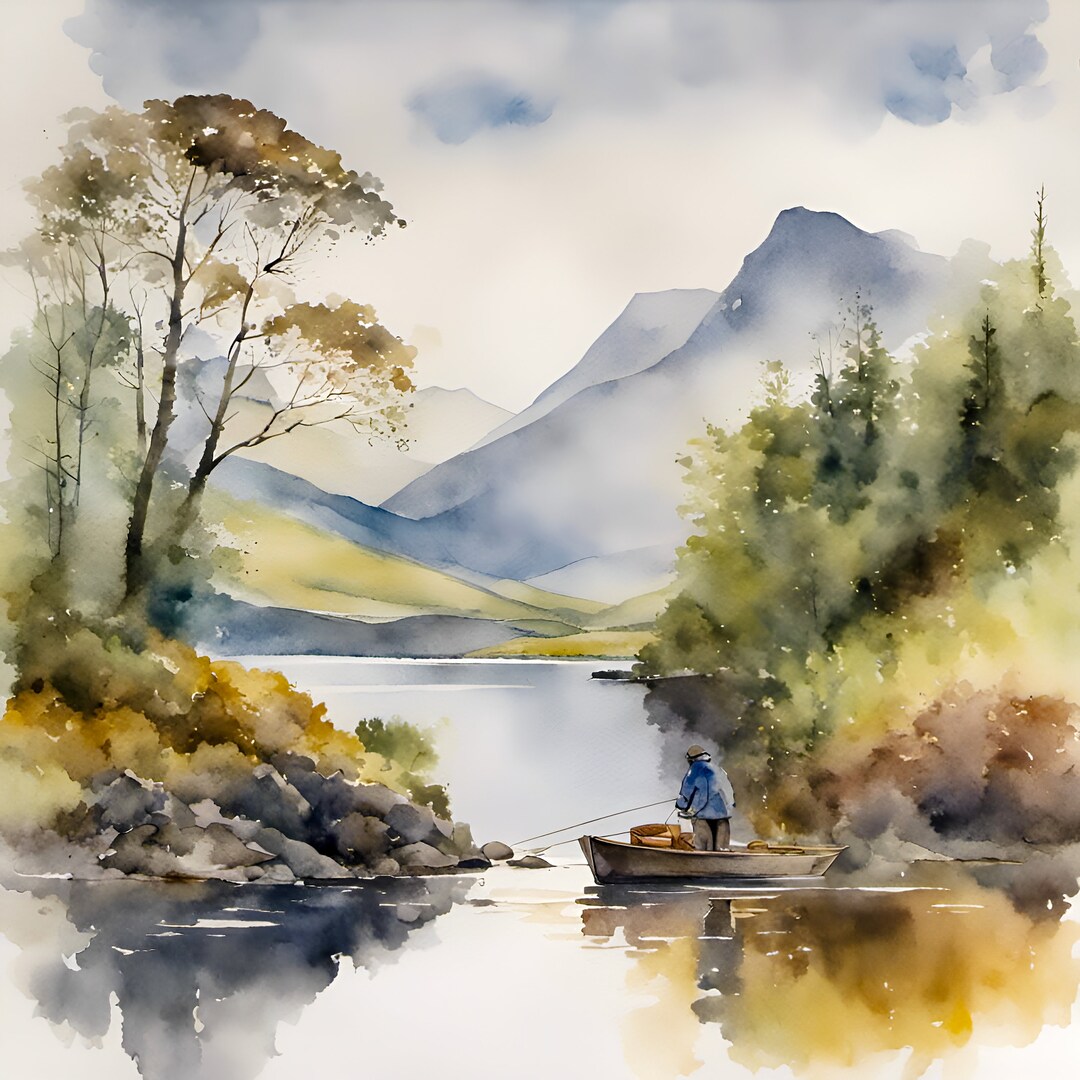 Fisherman in Boat Watercolour Digital Download Printable - Etsy