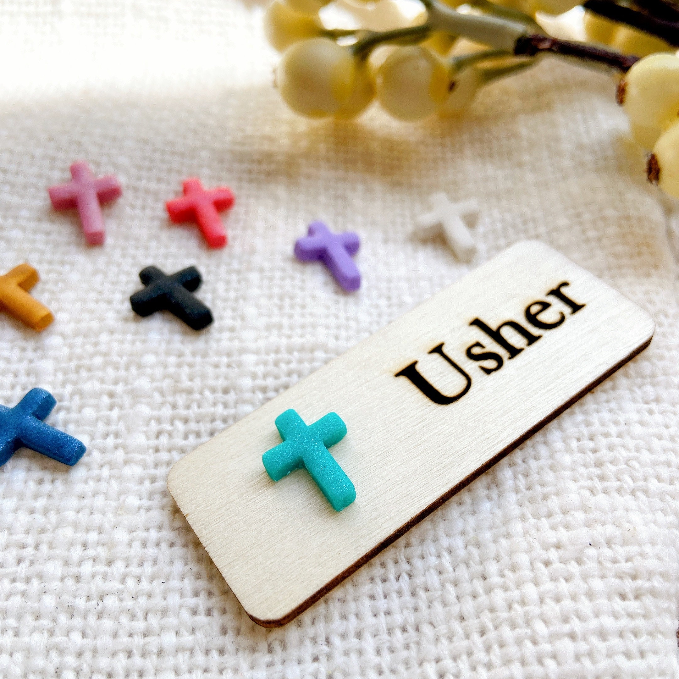 Cross Wooden Name Tag Badge With Magnetic Backing or Pin - Etsy