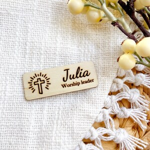 Worship Team Wooden Name Tag Badge With Magnetic Backing or Pin Backing ...