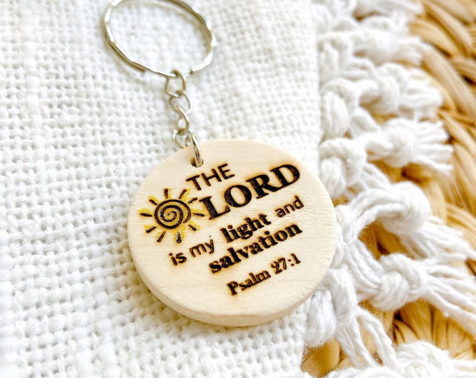 Bible Verse Gemstone Cross Personalized Name Wooden Keyring, Christian ...