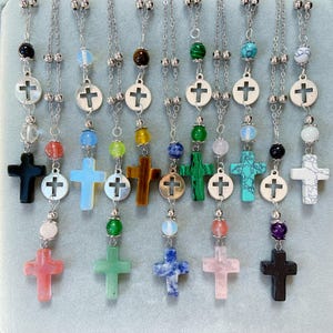 Natural Stone Cross Rear View Mirror Car Charm, Gemstone Beaded Cross ...