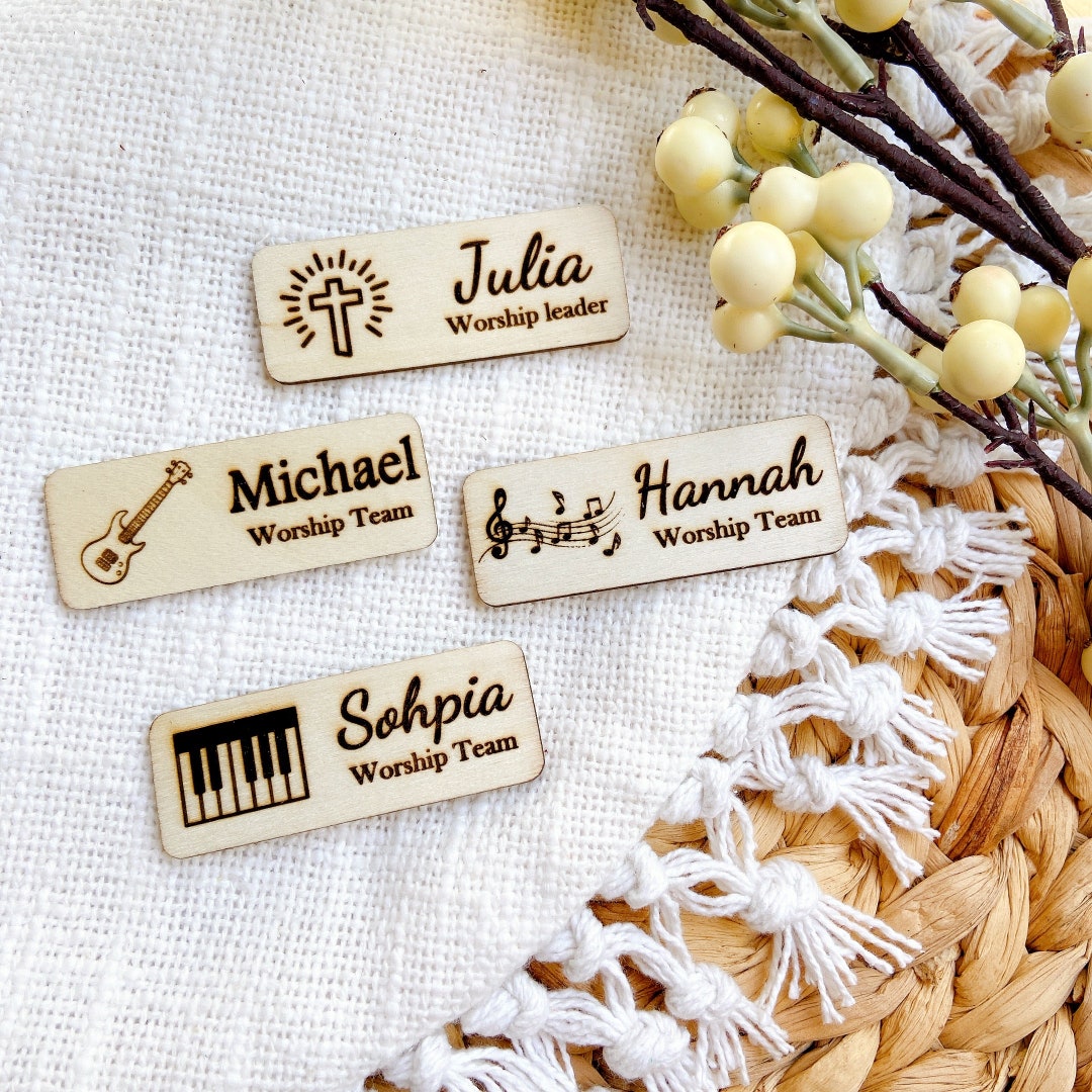 Worship Team Wooden Name Tag Badge With Magnetic Backing or Pin Backing ...