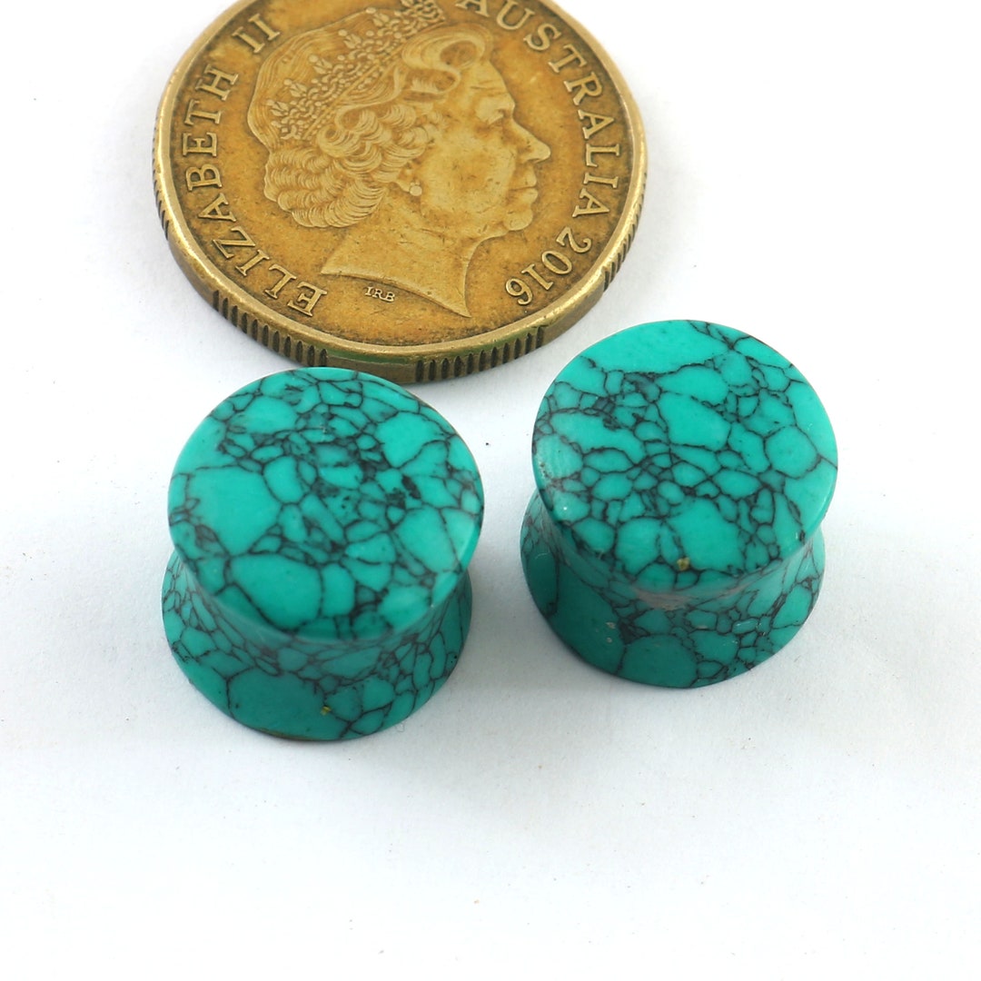 Turquoise Organic Stone Plug Double Flare - Green Turquoise Handmade ...