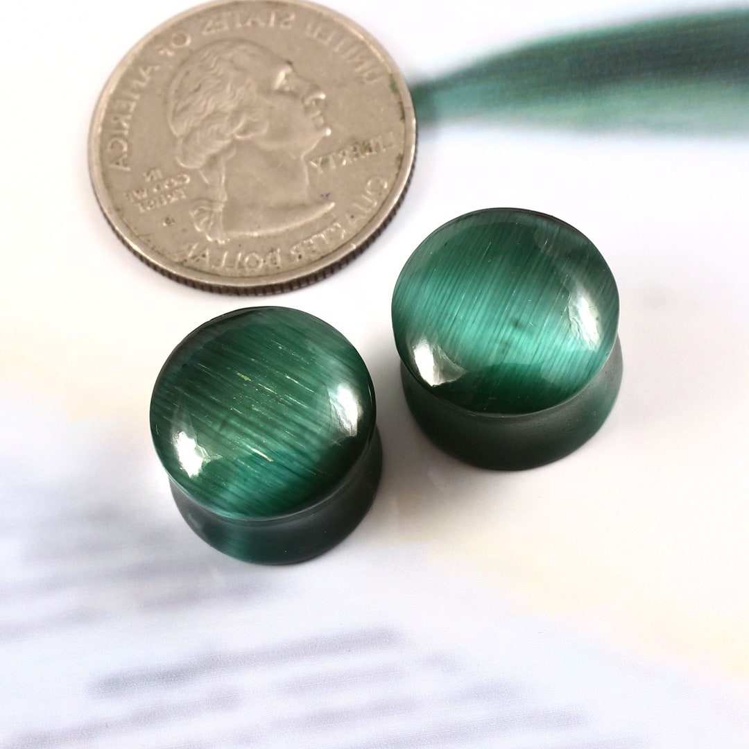 Dark Green Cats Eye Stone Plug Double Flare Plug Gauges Size 8g to 2 ...