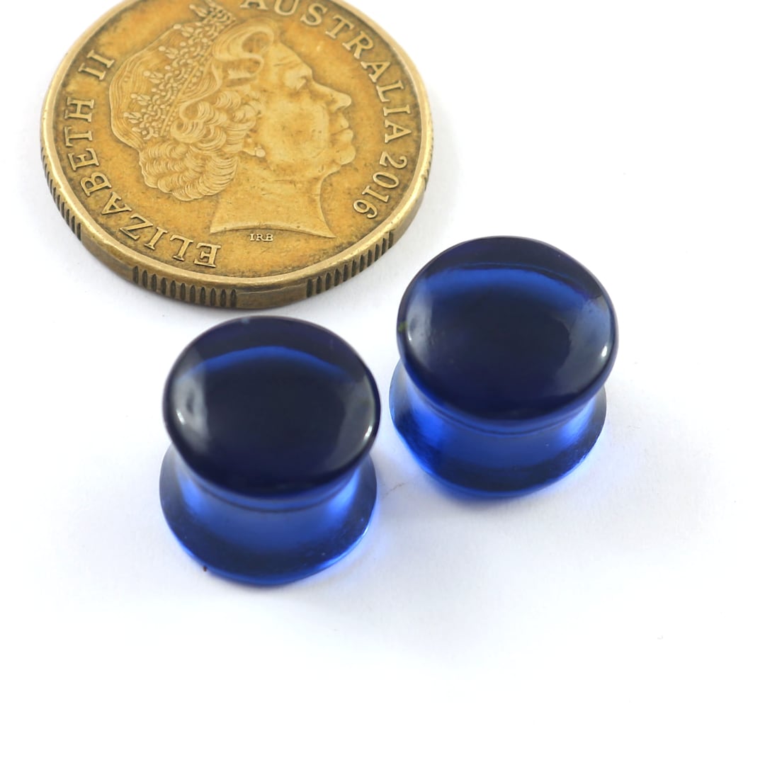 Lab Created Blue Sapphire Plug Blue Sapphire Double Flare Handmade Ear ...