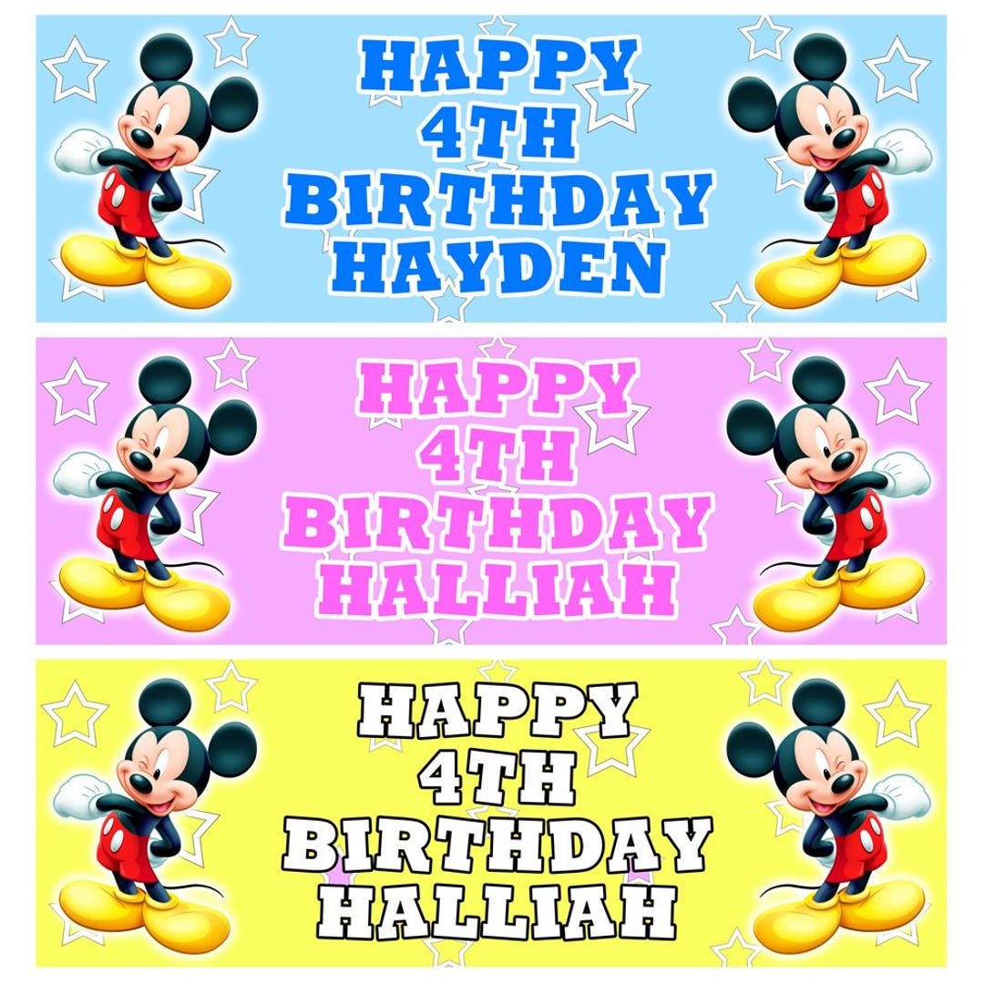 MICKEY MOUSE Personalised Birthday Banners Disney Mickey Mouse ...